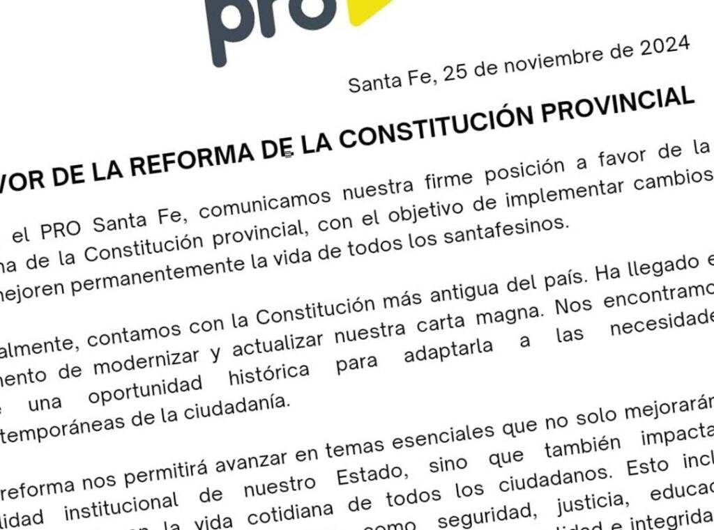 Comunicado del PRO Santa Fe: "A favor de la reforma dela constitución ...